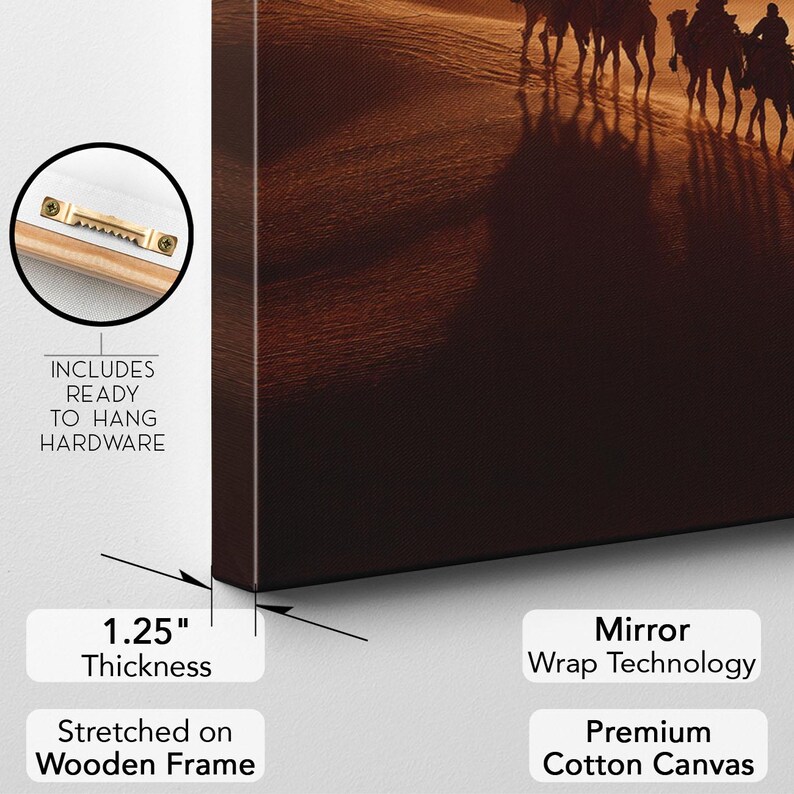 Desert Camel Caravan Canvas Print, Sahara Sand Dunes Wall Art, Warm ...