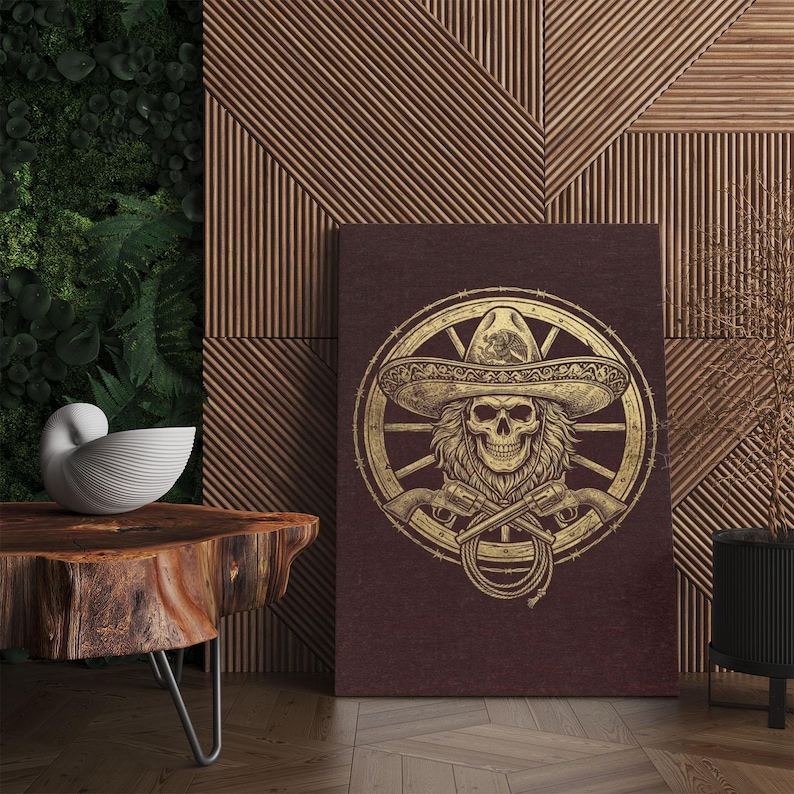 Vaquero Skull Sombrero Canvas Print, Western Outlaw Wall Art, Crossed ...