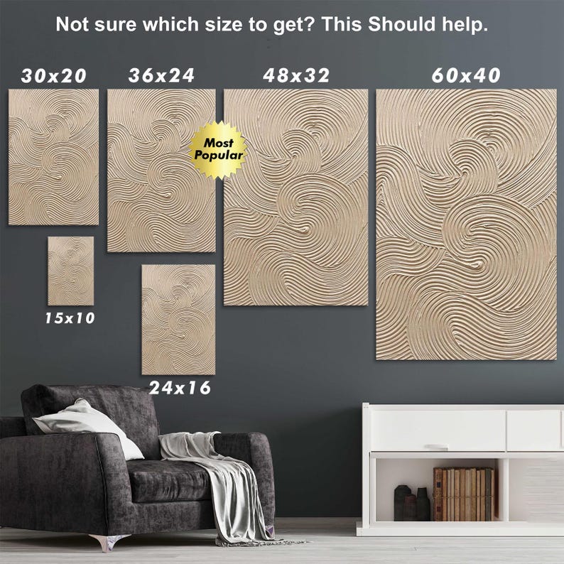 Beige Plaster Art Canvas Print, Minimalist Swirl Wall Art, Neutral ...