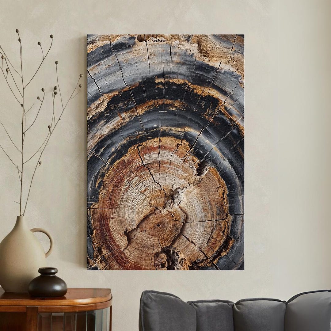 Petrified Wood Tree Ring Canvas Print | Abstract Rustic Wall Art ...