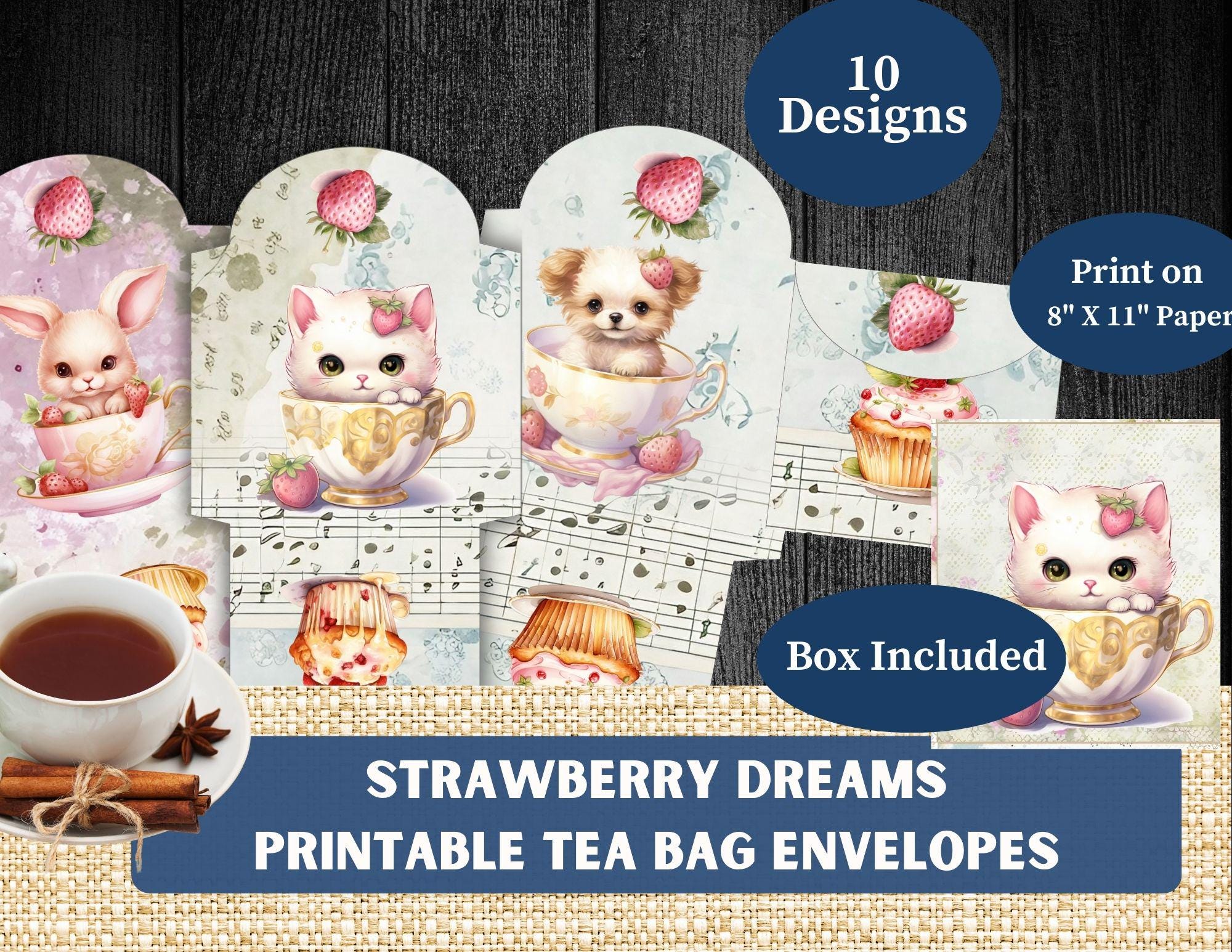 Strawberry Dreams Printable Tea Bag Envelopes & Matching Box - 10 ...