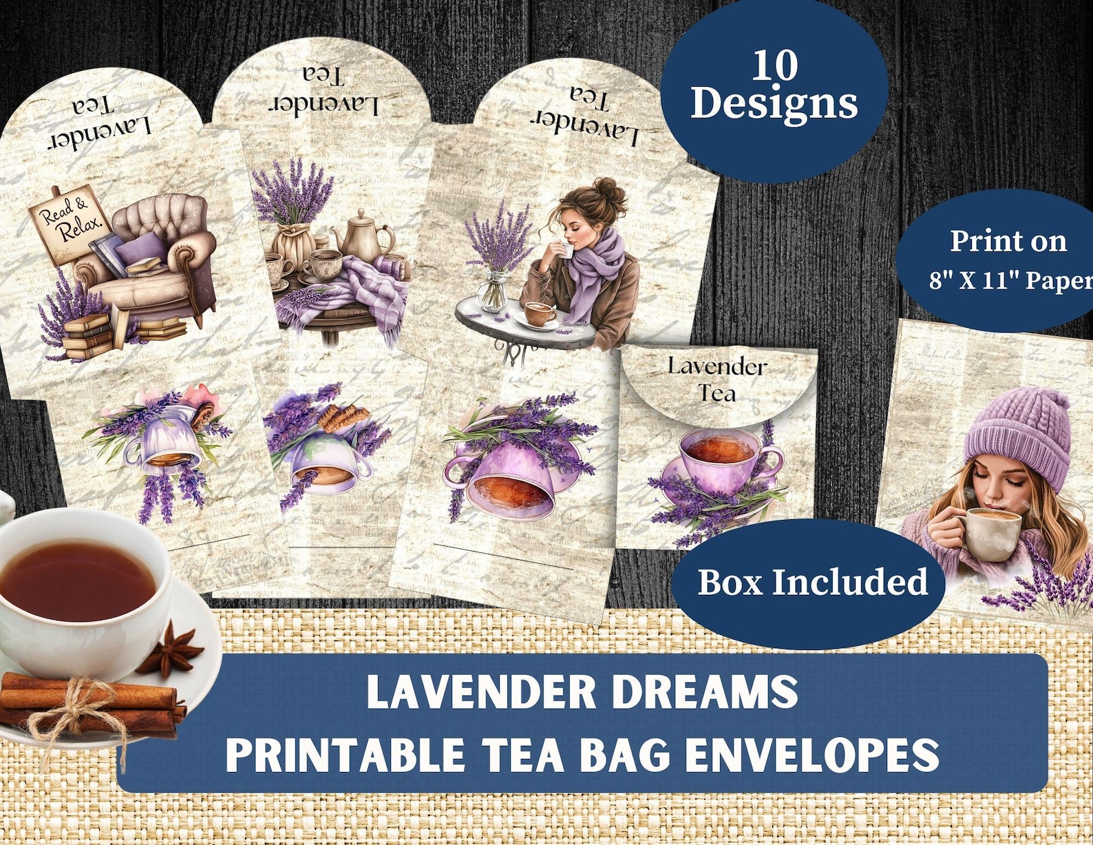 Lavender Dreams Printable Tea Bag Envelopes With Matching Box - 10 ...