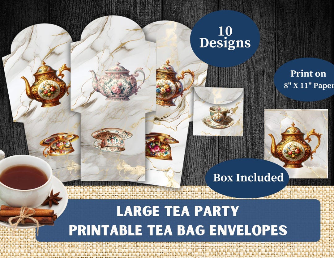 Printable Tea Bag Envelopes With Matching Box - 10 Elegant Designs, DIY ...
