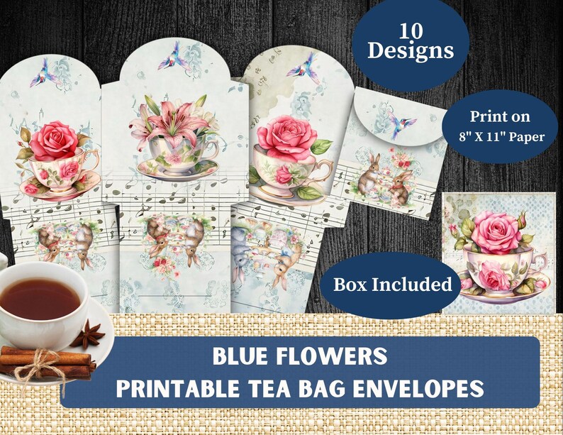 Pink Floral Printable Tea Bag Envelopes Matching Box - 10 Elegant ...