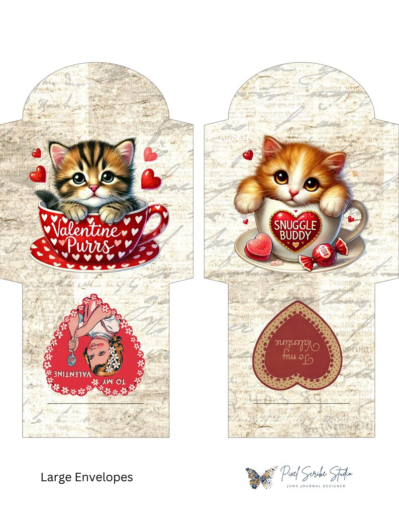 Valentine Kittens Printable Tea Bag Envelopes & Matching Box - 10 ...