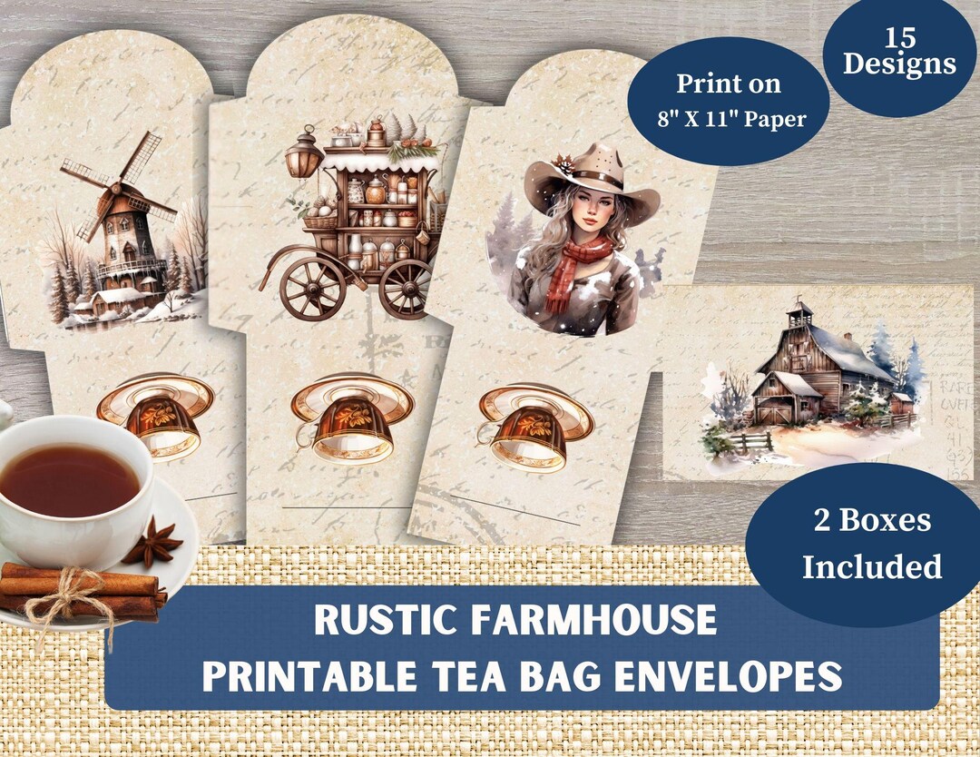 Rustic Farmhouse Printable Tea Bag Envelopes With Matching Box - 15 ...