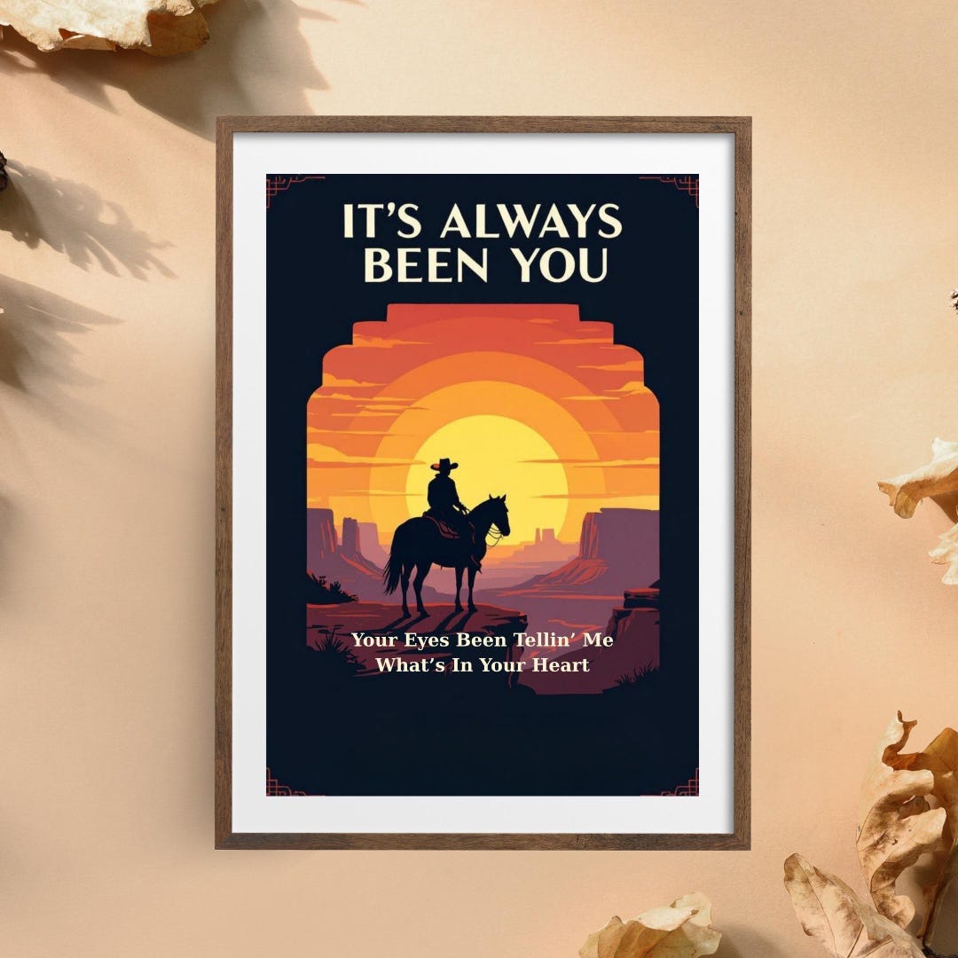 Western Wall Art, Romantic Country Lyric Print, Cowboy Sunset Poster ...