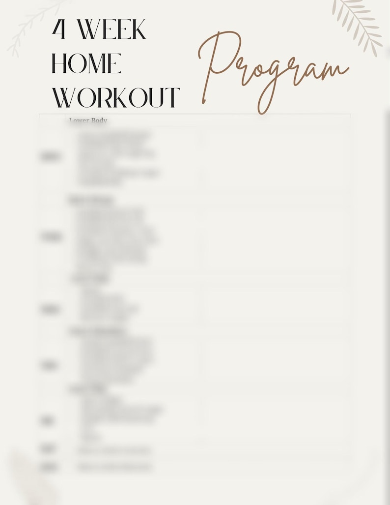 4 Week Home Workout Program - Etsy