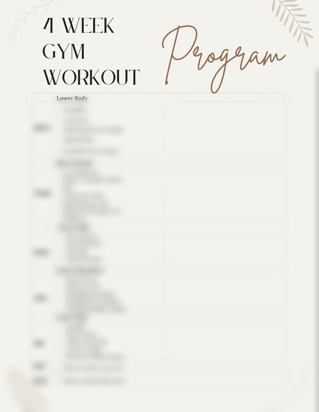 4 Week Gym Workout Program - Etsy