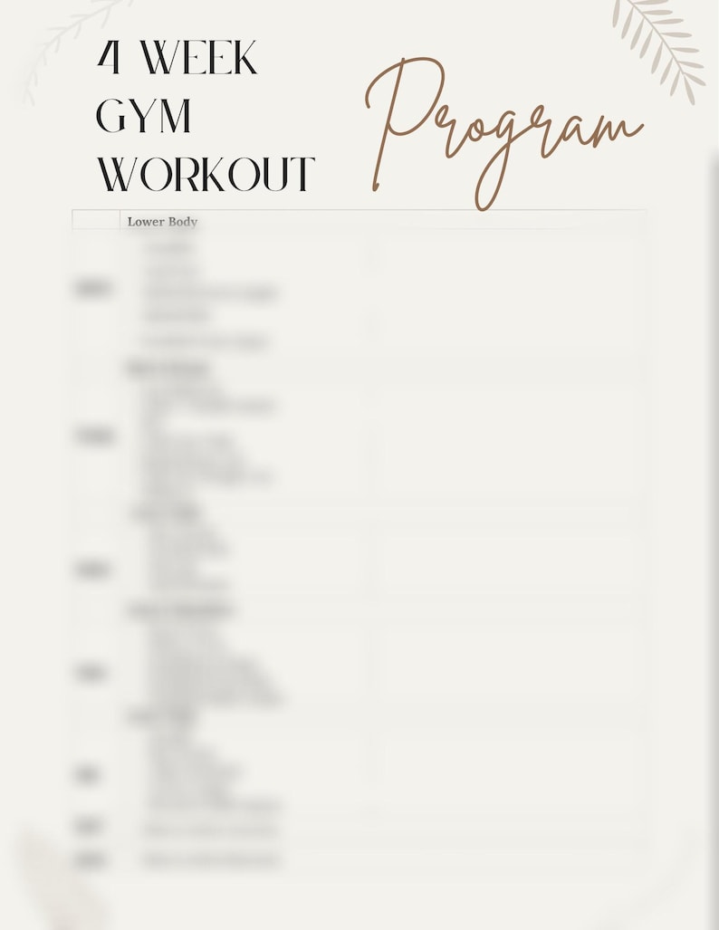 4 Week Gym Workout Program - Etsy