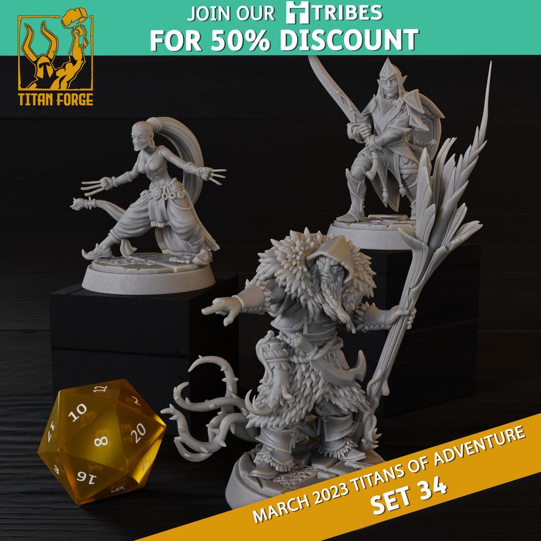 3D Printable Fantasy Adventure Figurines Set: 31-40 Titans, Elves ...