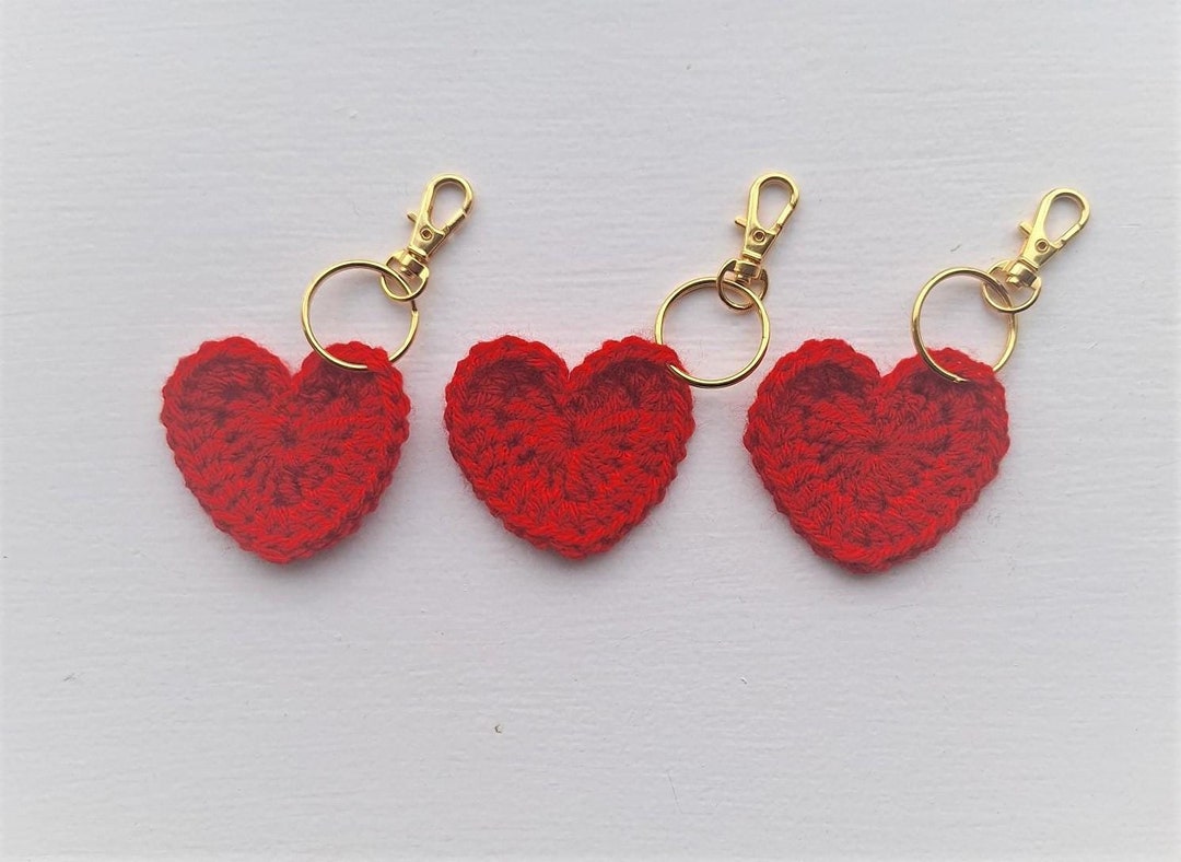 Red Crochet Heart Keyring Valentines Day Gift Handmade Heart Keychain ...