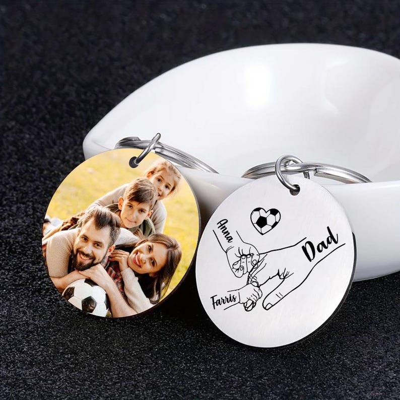 Custom Soccer Photo Keychain With Kids' Names, Christmas Gift for Dad ...