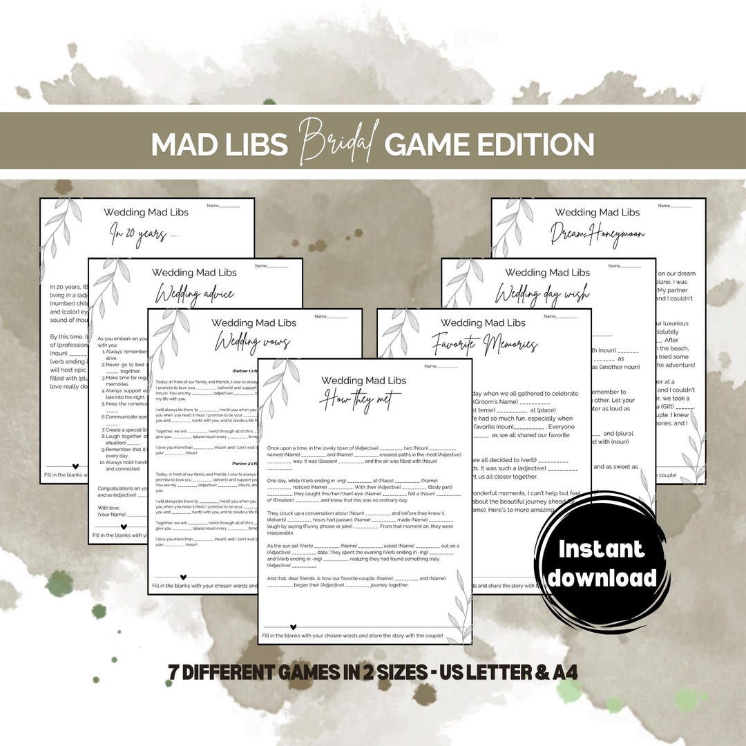 Bridal Mad Libs Game Mad Lips Shower Game Mad Lips Party Game Wedding ...