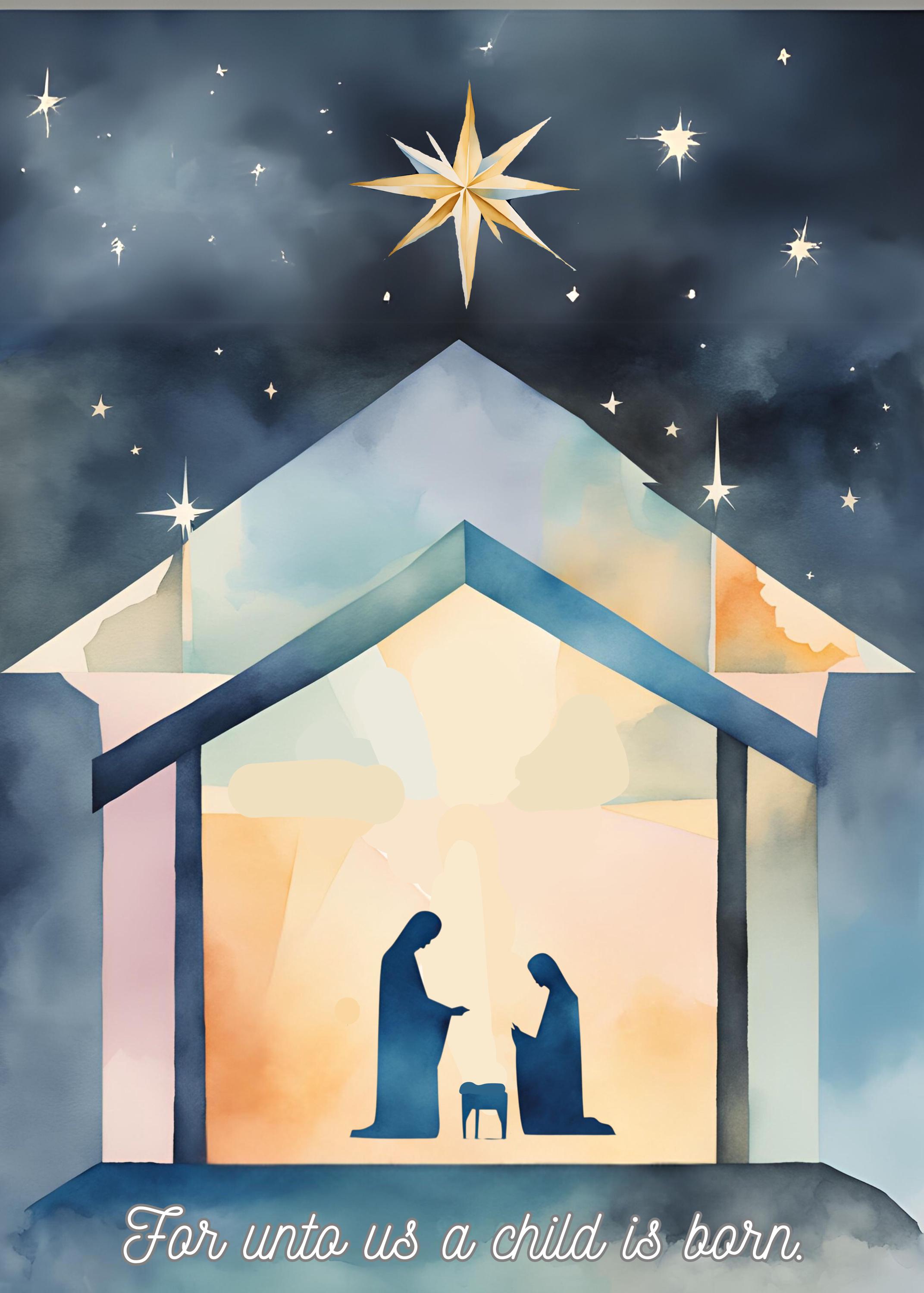 Watercolor Nativity Christmas Card Set, Christian Art (digital Download ...