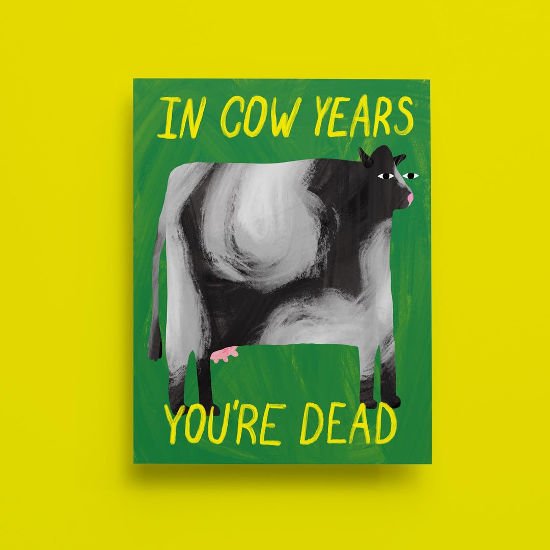 Funny Cow Years Birthday Card, Dark Humor Greeting - Etsy