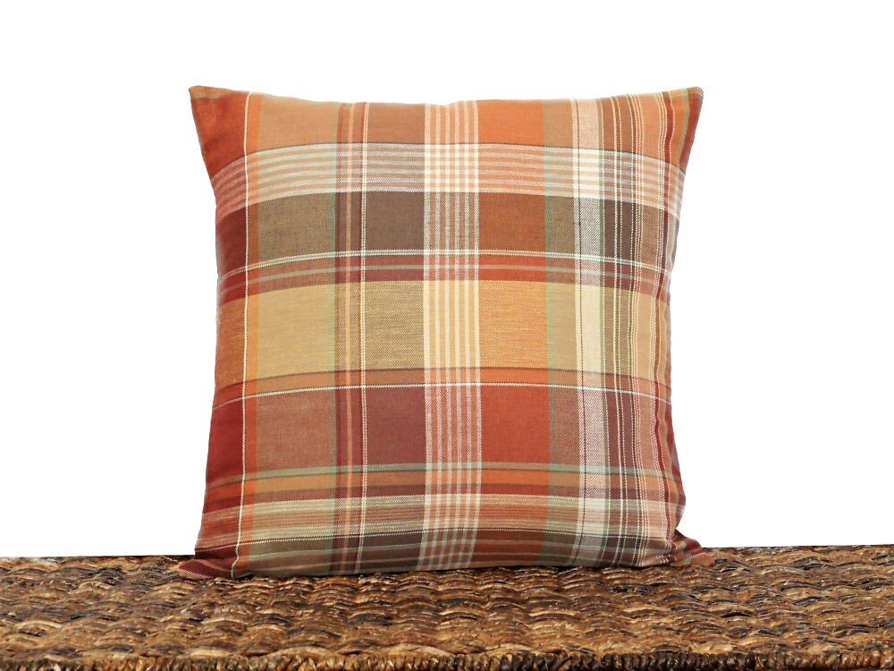 Fall Plaid Pillow Cover Cushion Autumn Burnt Orange Rust Brown | Etsy