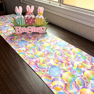Easter Eggs Table Runner Pink Green Blue Yellow Purple Orange Polka Dots Stripes Easter Decor ...