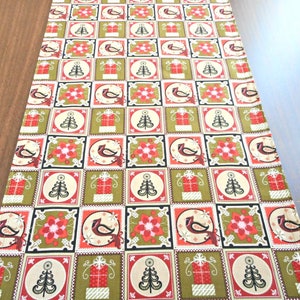 Christmas Cardinals Table Runner Birds Poinsettias Trees Snowflakes ...