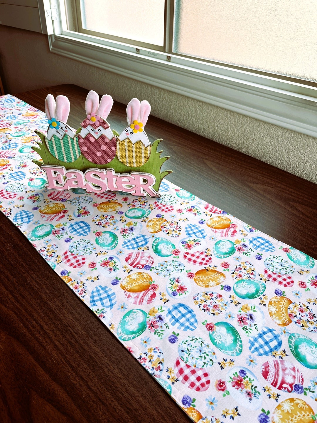 Easter Eggs Table Runner Floral Green Blue Red Yellow Beige Purple ...