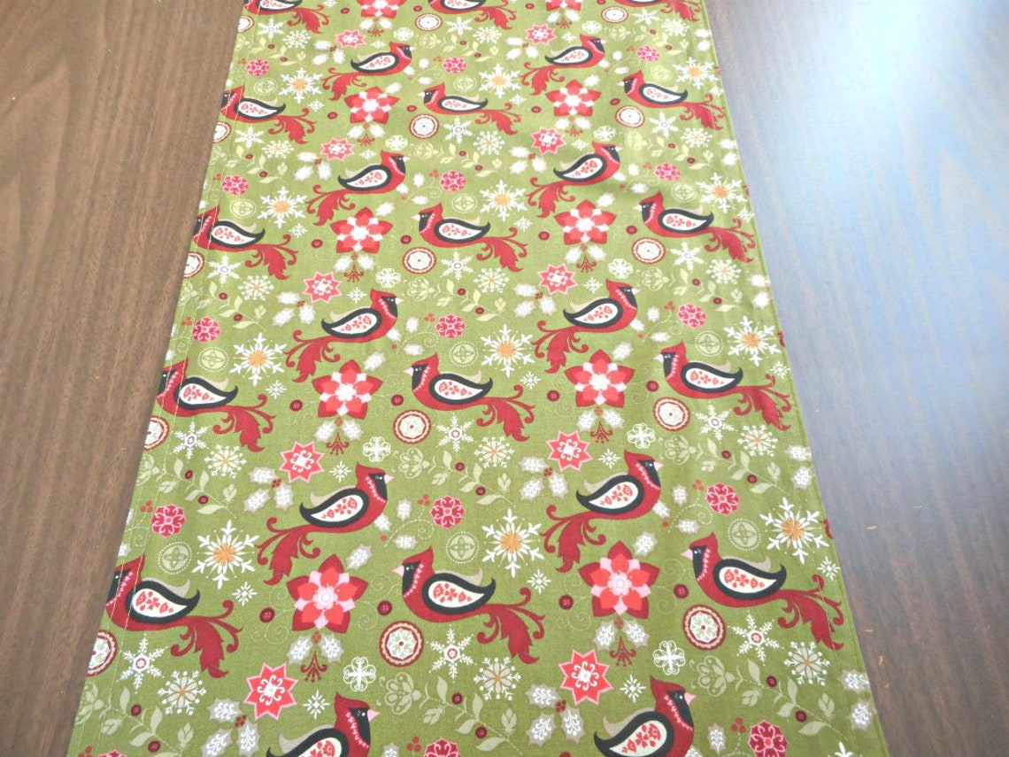 Christmas Cardinals Table Runner Birds Poinsettias Trees - Etsy