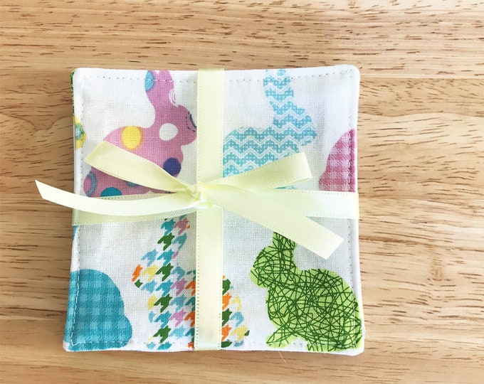 Bunnies Fabric Coasters Easter Mug Rugs Blue Green Pink Purple White ...