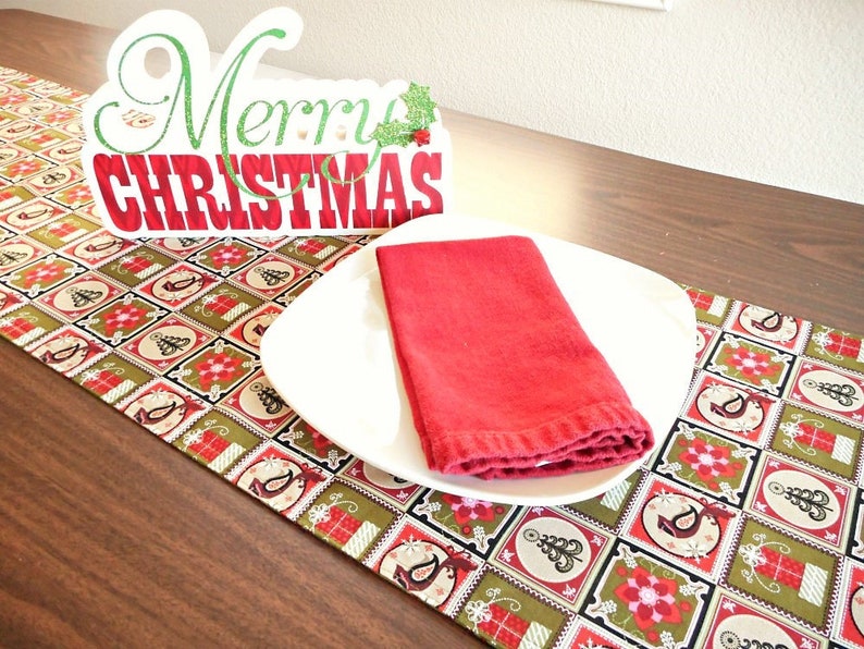 Christmas Cardinals Table Runner Birds Poinsettias Trees - Etsy