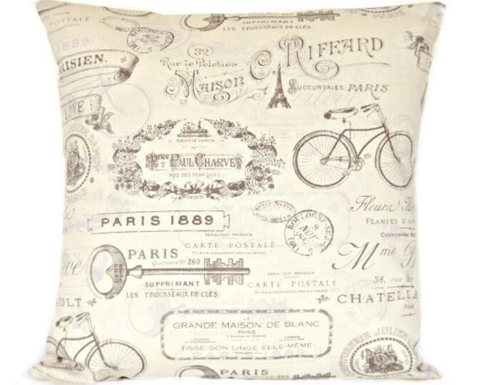 French Script Pillow Cover Cushion Paris Rustic Oatmeal Lilac Taupe ...