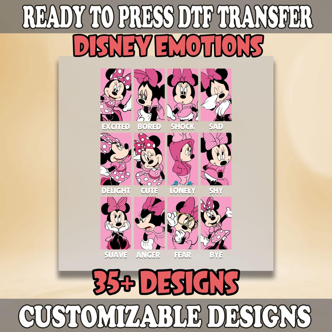 Emotions of Minnie Mouse DTF Transfer, Mickey and Friends Ready to ...