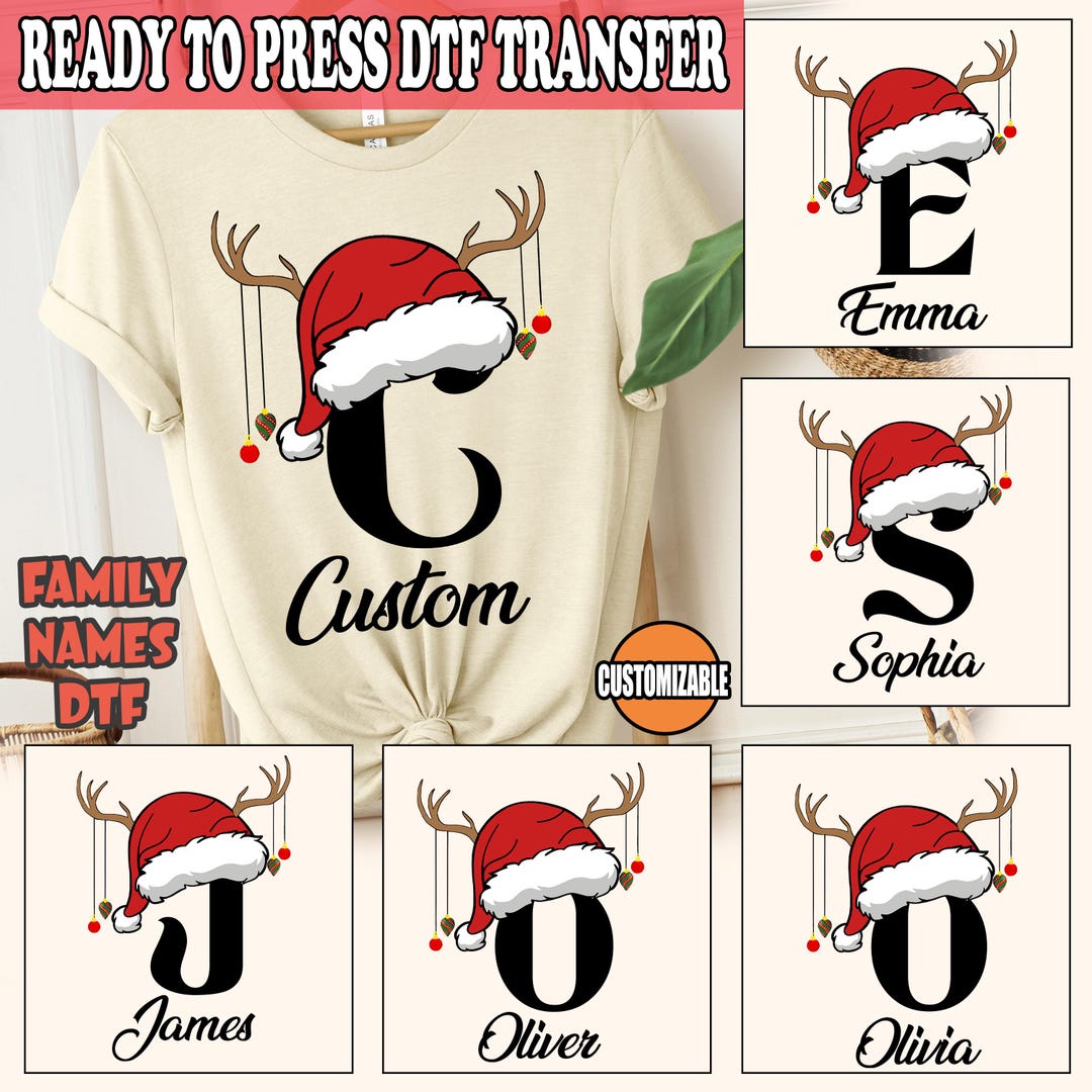 Family Christmas Name DTF Transfer, Monogrammed Family Heat Press ...