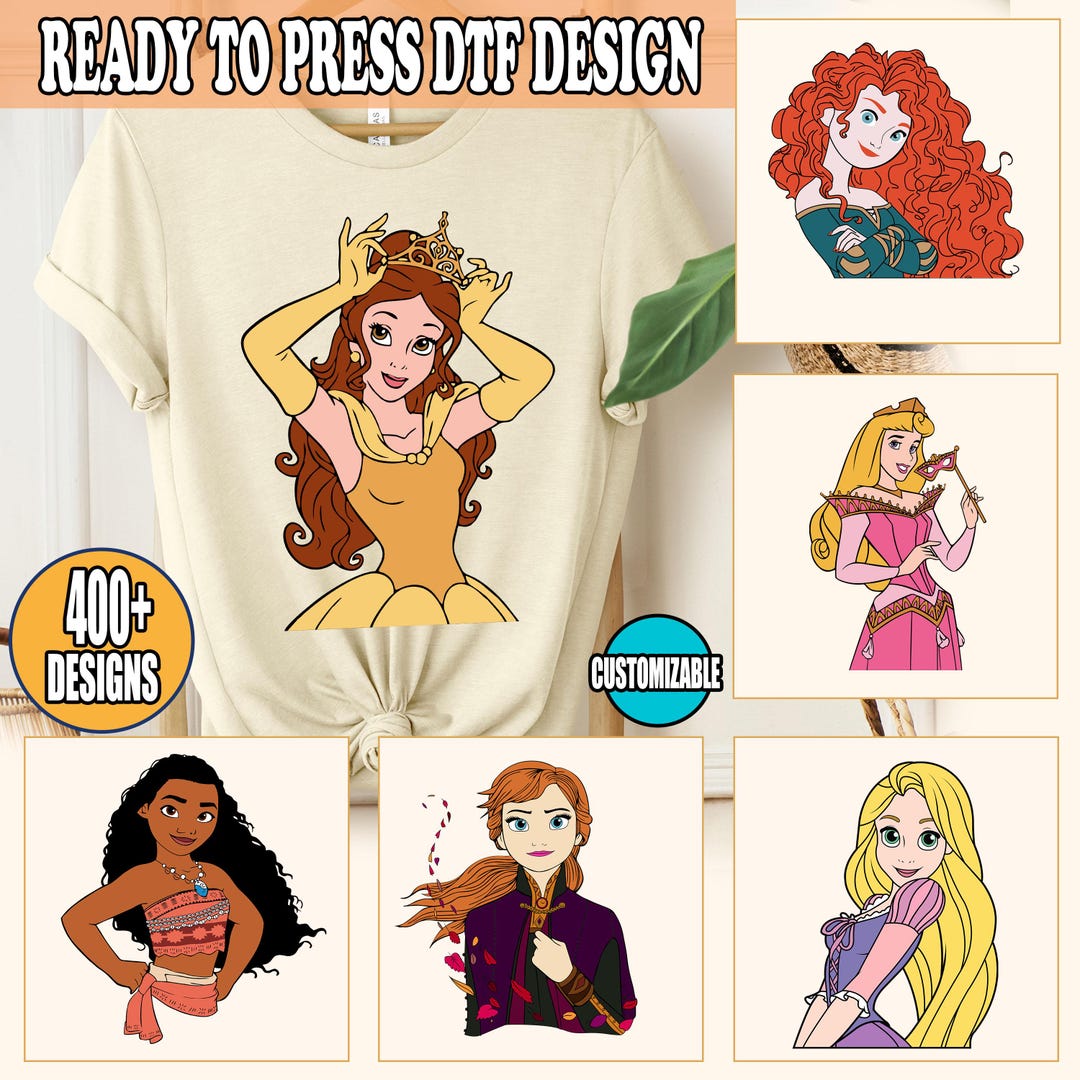 Disney Princesses DTF Transfer, Princess Ready to Press, Magic Kingdom ...