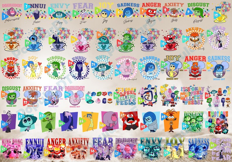 Inside Out 2 DTF Transfer, Custom Character Inside Out 2 DTF, Inside ...