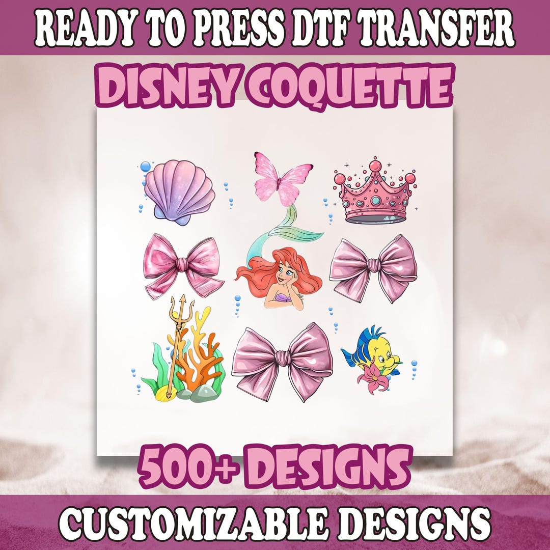 Ariel Princess Coquette Bow Dtf Transfer, the Little Mermaid Dtf, Magic ...