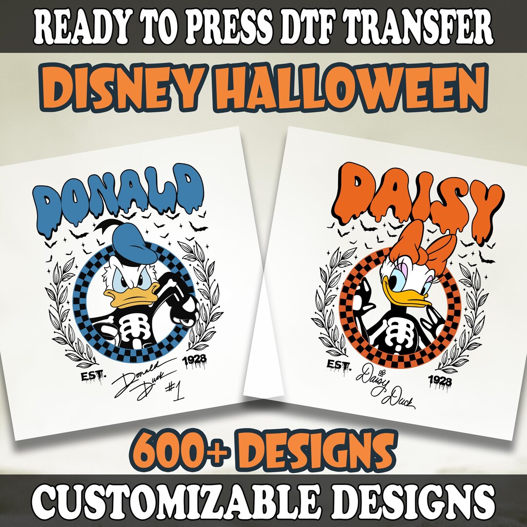 Donald and Daisy Duck Skeleton Halloween Dtf, Disney Halloween Dtf ...