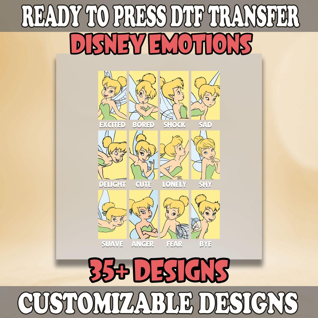 Disney Princess Tinkerbell DTF Transfer, Emotions of Tinker Bell DTF ...
