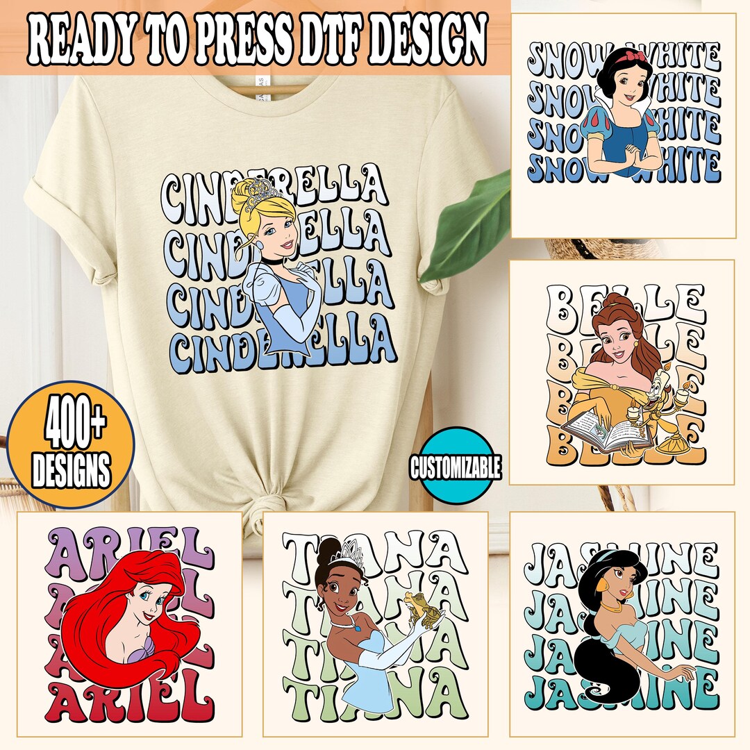 Disney Princess Characters DTF Transfer, Colorful Princess DTF, Disney ...