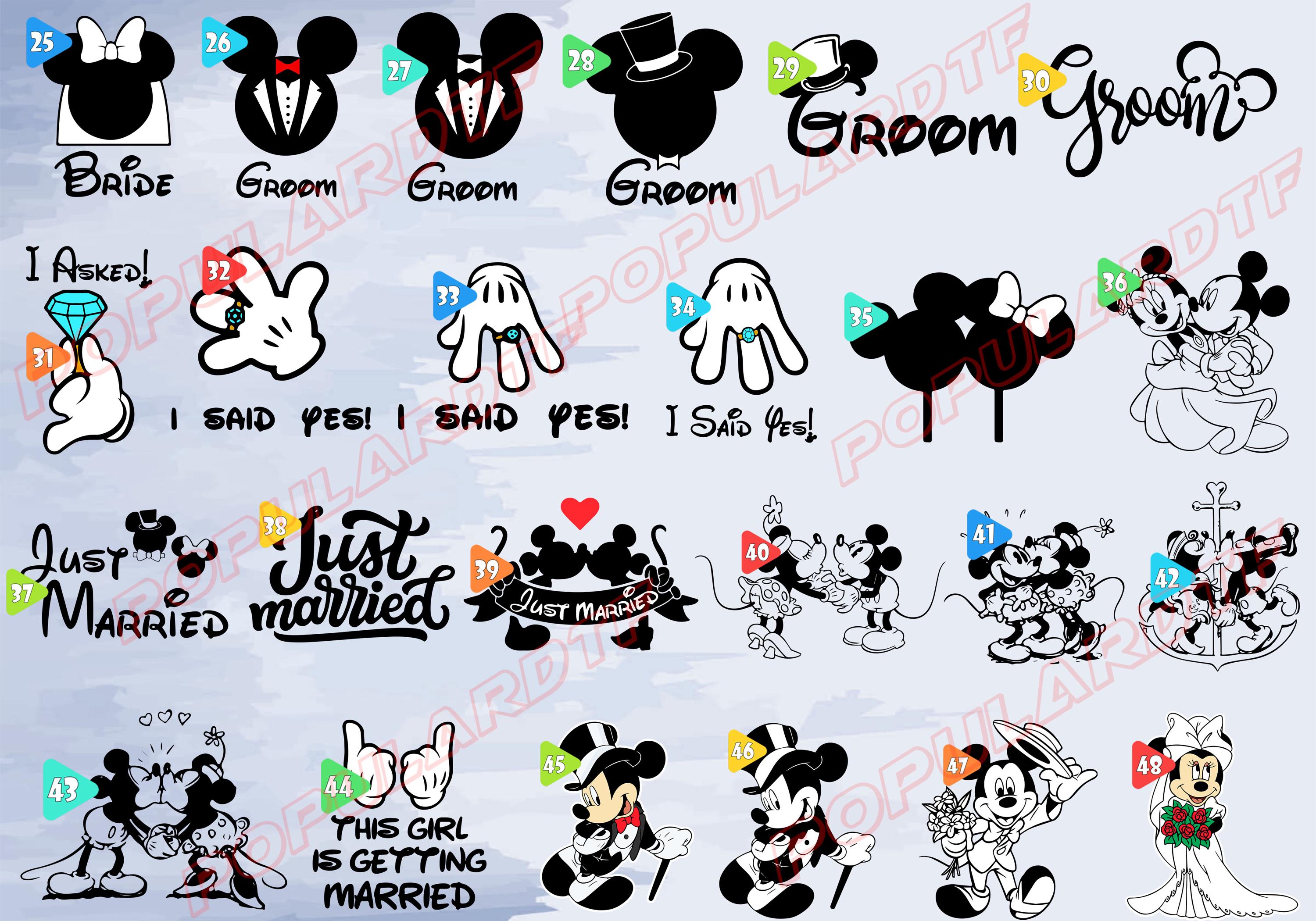 Disney Bride and Groom DTF, Matching Bridal Party Dtf, Disney ...