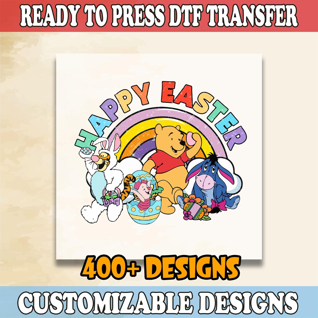 Winnie the Pooh Happy Easter Dtf Transfer, Disney Easter Bunny Ready to ...