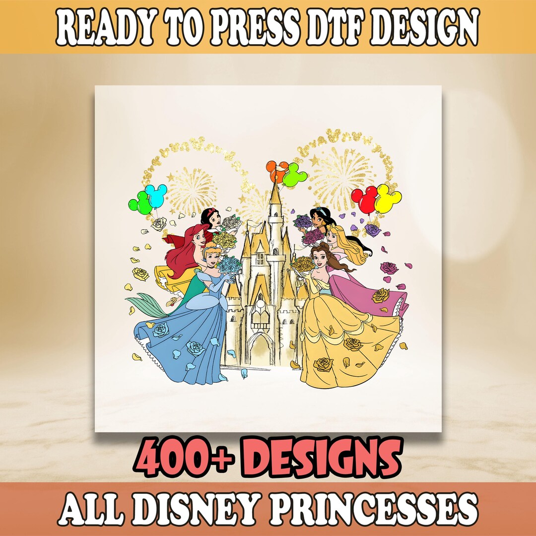 Disney Princess Glitter Effect DTF Transfer, Princess Ready to Press ...