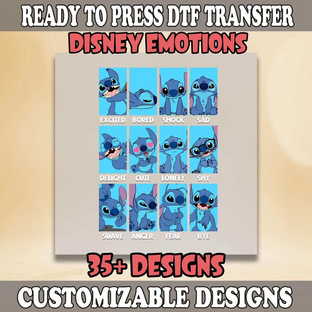 Emotions of Stitch DTF Transfer, Magic Kingdom Heat Transfer, Disney ...