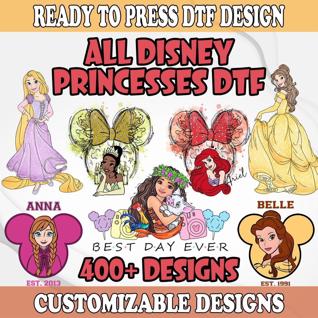 Disney Princesses DTF Transfer, Disney Ready to Press, Magic Kingdom ...