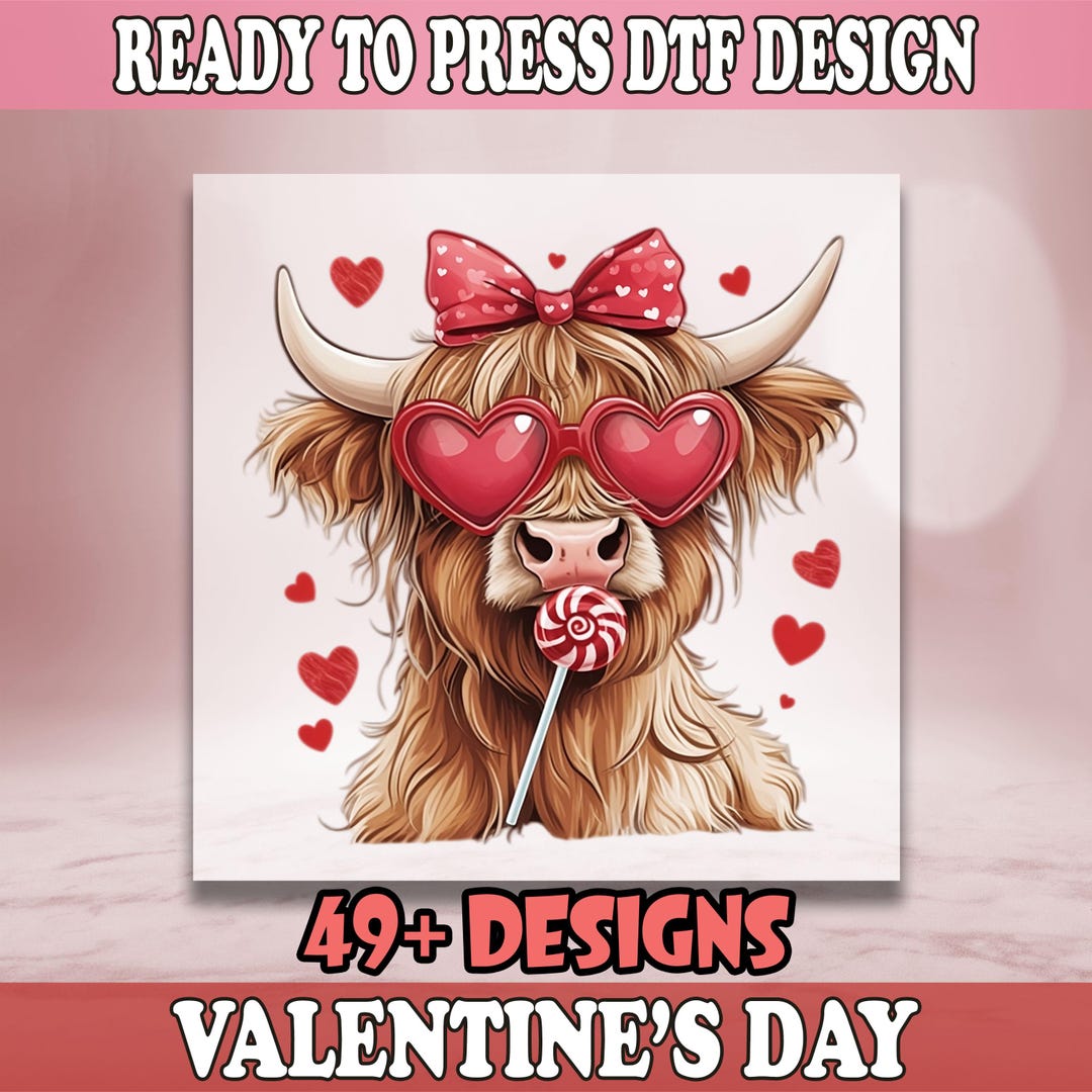 Highland Cow Valentine's Day DTF Transfer, Heifer Valentine DTF ...