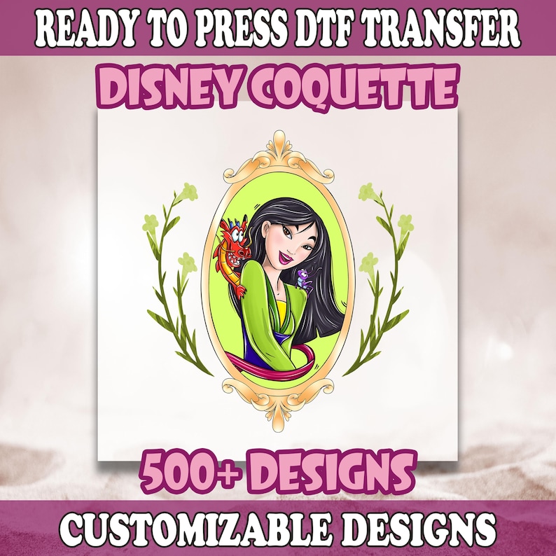 Vintage Disney Mulan Princess Floral Mirror DTF, Cute Disney Mulan ...
