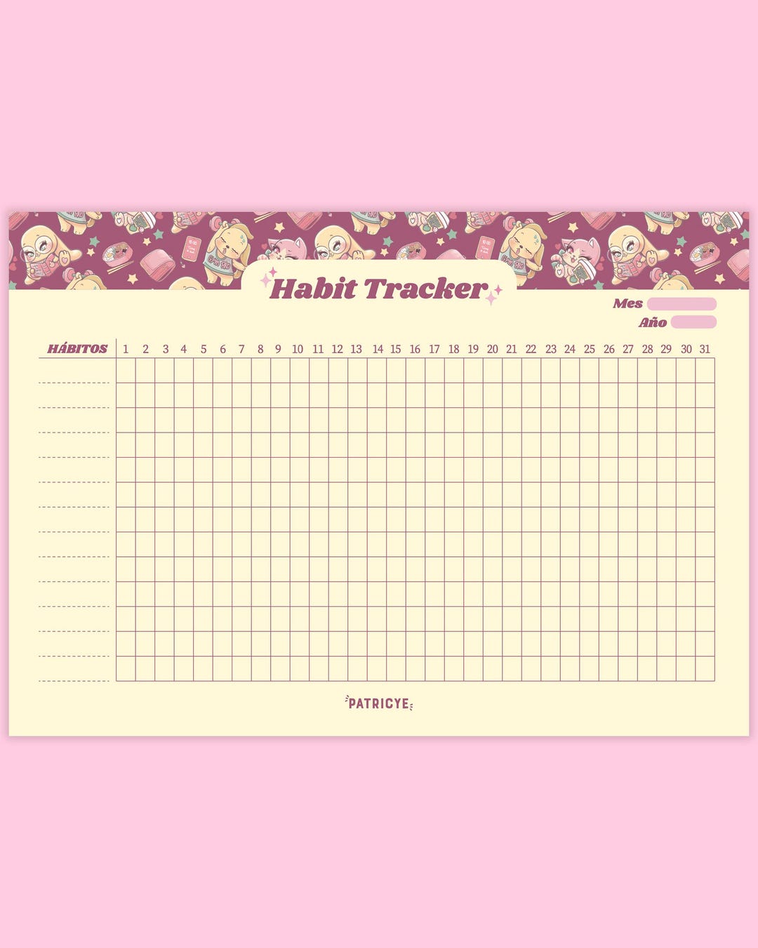 Habit Tracker Kawaii Routine - Etsy