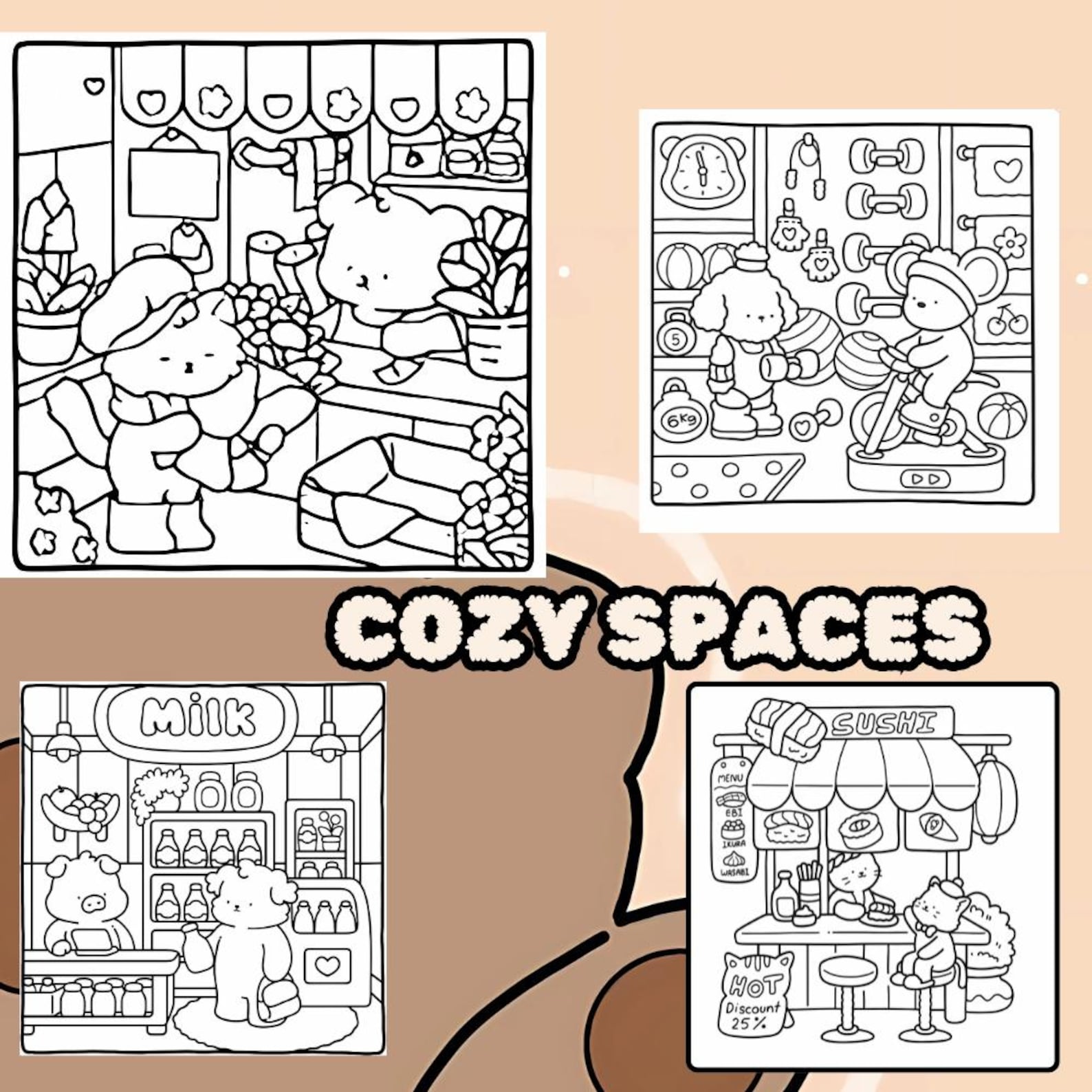 Cozy Spaces: Coco Wyo Cute Animal Corners Coloring Pages \ Comfy ...
