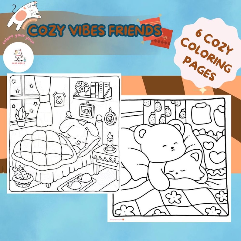 Cozy Friends Coloring Pages, Relaxing Printable Sheets (digital ...