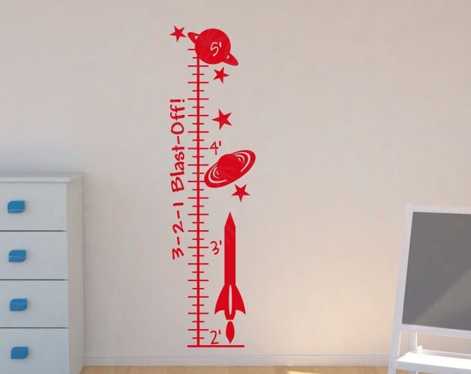 Height Ruler Wall Decals Vinyl Stickers Space Solar System Rocket ...