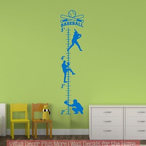 Boys Height Ruler Growth Chart Decal Sticker Baseball Player Silhouette ...