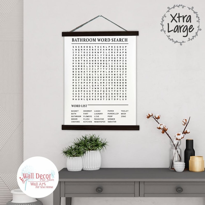 Bathroom Word Search Canvas Wall Print Sign Wood Frame Fun - Etsy
