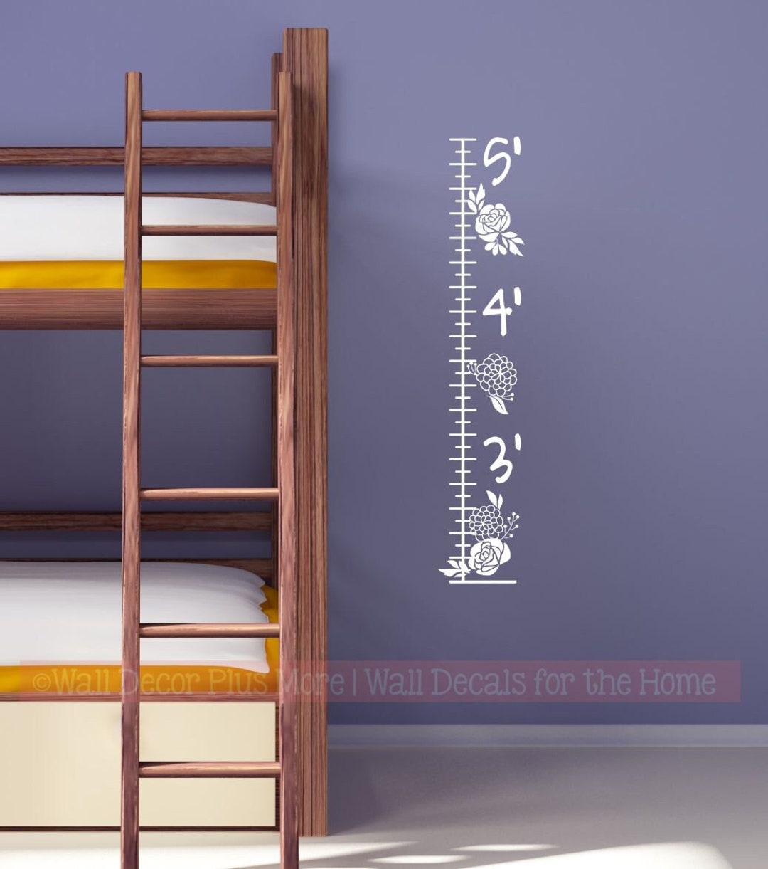 Floral Growth Chart Wall Decal Sticker - Delicate Girls' Height Ruler ...
